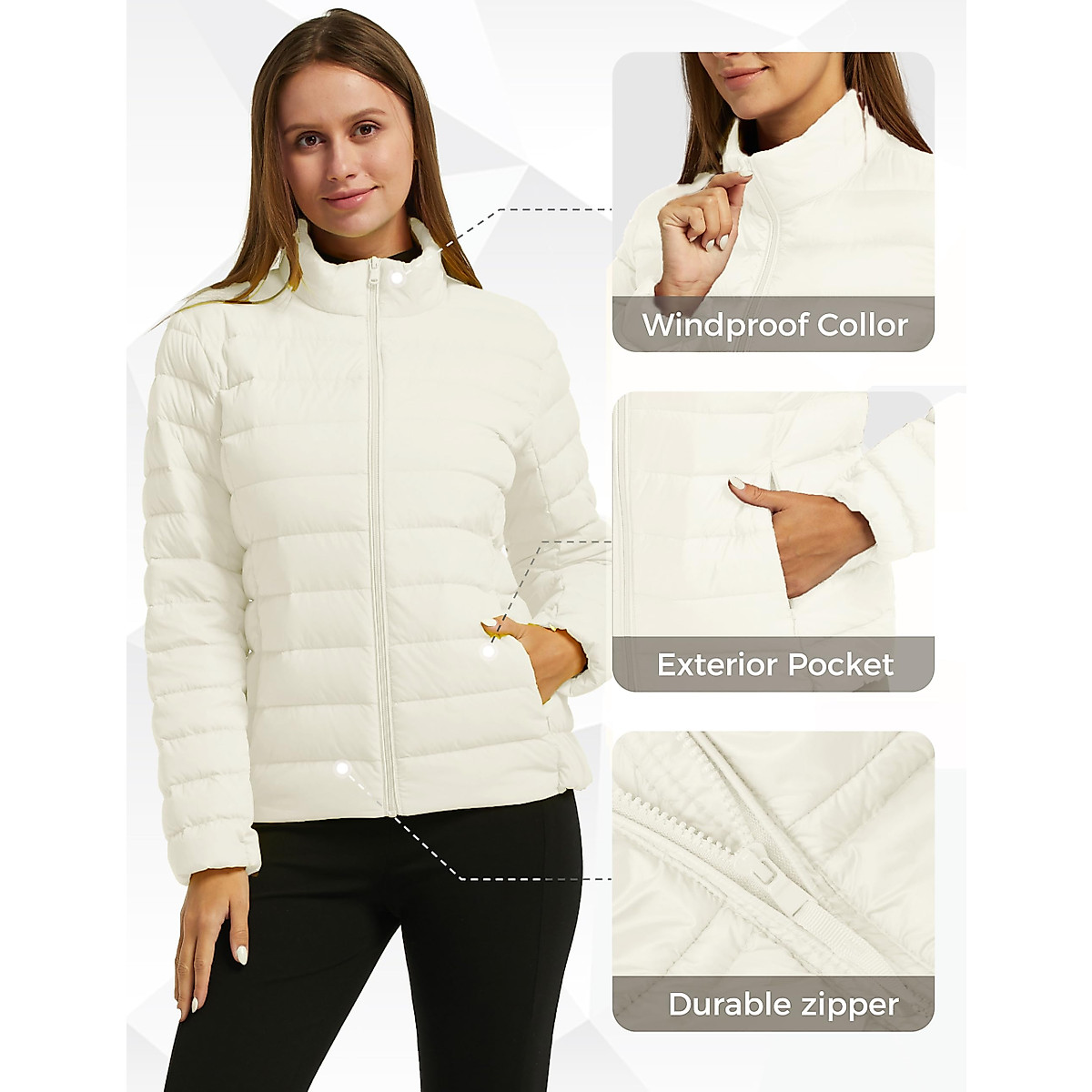 wantdo Women's Lightweight Down Jacket Warm Plus Size Puffer Coat (Beige, 2X-Large)