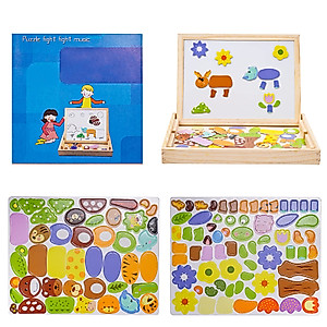 wskvoker 85-Pieces Magnetic Puzzle Drawing Board,Animal World Cognition Puzzles Travel Toy，Preschool Educational Learning Toys Set for 3 4 5 Year Old Boys Girls with Organize Box