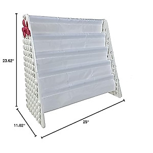 UNiPLAY Kids 4-Tier Book Storage Organizer with Sling Book Pockets, Plastic Sling Rack Bookshelf for Playroom, Fits Blocks, White