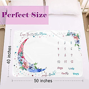 Baby Milestone Blanket Girl Monthly Age Blanket Moon Soft Infant Monthly Milestone Blanket Boy Baby Shower Blanket Includes Headband Wreath Frame 50"x40"