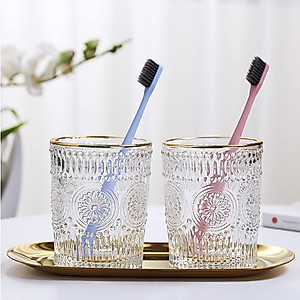 MKLZ 8 Oz Glass Foam Soap Dispenser, Clear Hand Liquid Bottles with Gold Plastic Pump, Refillable Round Foaming Lotion Dispensing for Kitchen Sink & Bathroom Counter