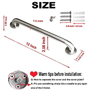 12 Inch Shower Grab Bar Satin Brushed Nickel, ZUEXT Stainless Steel Safety Grab Bar Handle, Bathroom Balance Bar, Safety Hand Rail Support - Handicap, Elderly, Injury, Senior Assist Bath Handle