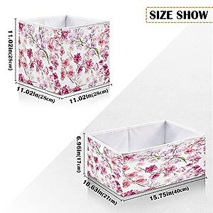 Kigai Pink Purple Flowers Cube Storage Bins - 11x11x11 in Large Foldable Cubes Organizer Storage Basket for Home Office, Nursery, Shelf, Closet