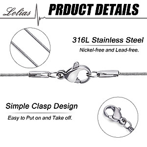 LOLIAS 2 Pcs Stainless Steel 1mm Round Snake Chain Box Chain Necklace Super Thin & Strong,20 Inch