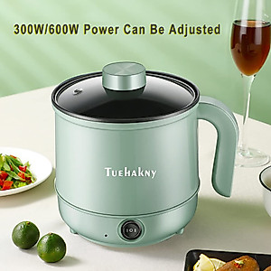 Electric Hot Pots with Stainless Steel Steamer - 1.7L Portable Travel Cooker for Ramen/Steak/Fried Rice/Oatmeal/Soup - Non-Stick Frying Pan 6.8 Inch - Dual Power Control with Silicone Spatula Included