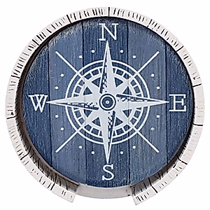 Compass Rose Coaster Set - Nautical Ocean Beach Boat Coastal Decor - Rustic Weathered Blue / White Finish