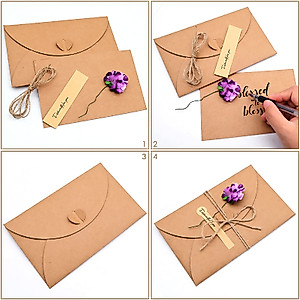 JJYHEHOT 12 Packs Dried Flowers Greeting Card with Envelopes, Brown Retro Kraft Holiday Gift Card, DIY Invitation Wish Card Note Card Thank You Card for Birthday Christmas
