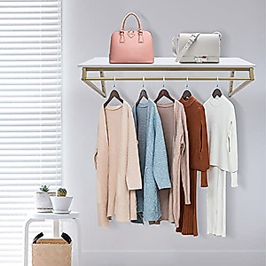 LYNICESHOP Clothes Rack with Top Shelf, Industrial Pipe Wall Mounted Garment Rack, Space-Saving Display Hanging Clothes Rack, Heavy Duty Detachable Multi-Purpose Hanging Rod for Closet Storage