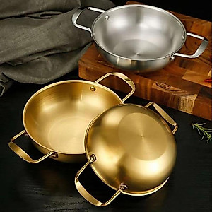 MBBITL Paella Pan Skillet Pan Gold Stainless Steel Serving Pan 8.6 Inches for Hot Pot Dry Pot Seafood Cooking