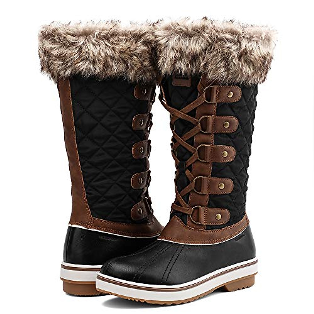 ALEADER Winter Boots for Women, Fashion Waterproof Snow Boots Cold Weather Shoes Black/Brown 10 D(M) US