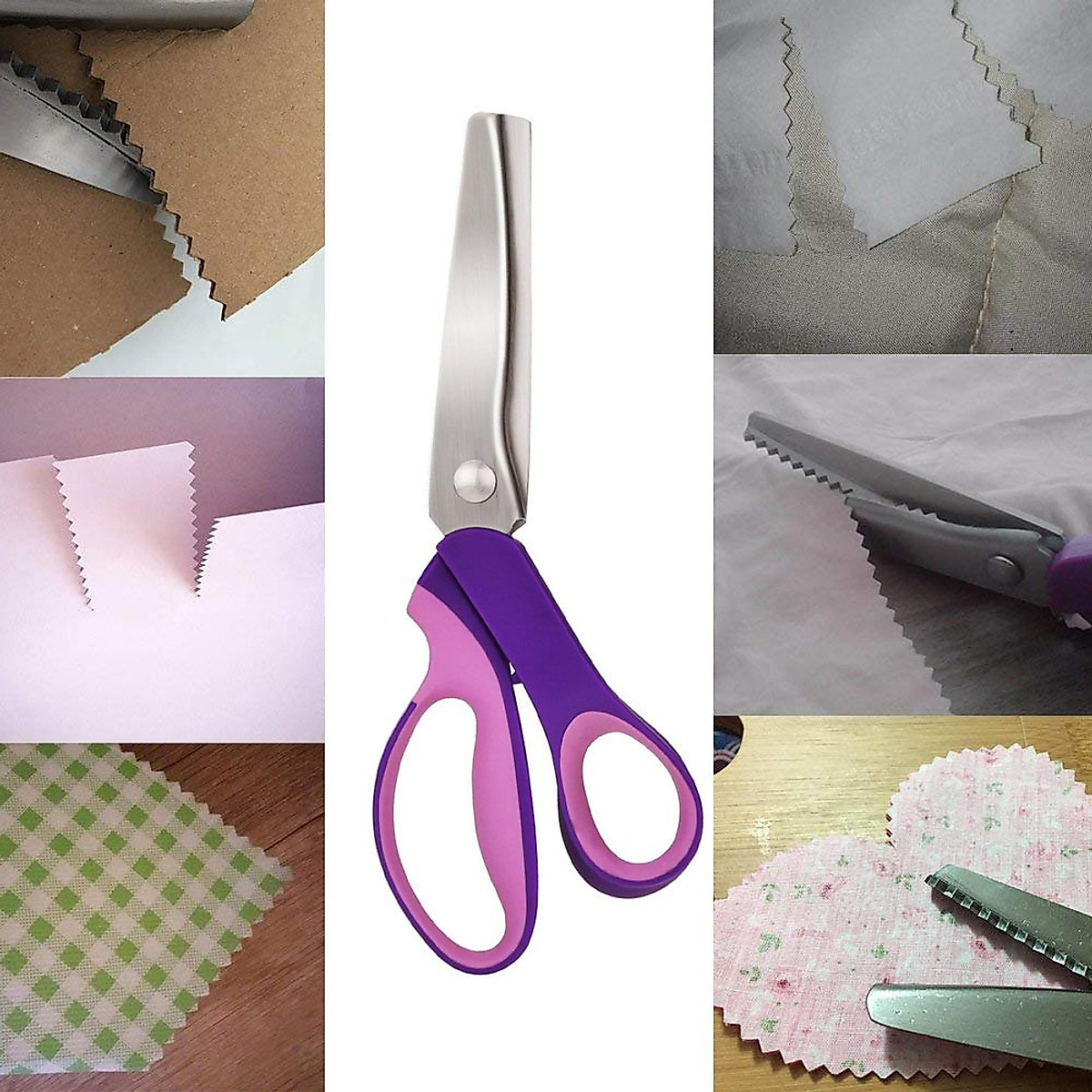 JISTL Professional Stainless Steel Dressmaking Sewing Craft Scissors, 9.3 inches Handled Pinking Shears (Purple)