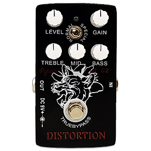 pigtone Distortion Guitar Pedal, Distortion Guitar Pedal for Electric Guitar Effect Natural Tight Pedal True Bypass Black PP-30