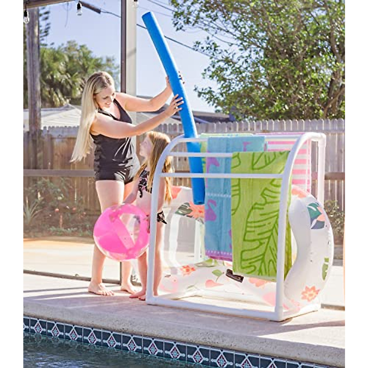 TowelMaid Original Made in The USA 5 Bar Curved Outdoor Poolside Storage Towel Rack