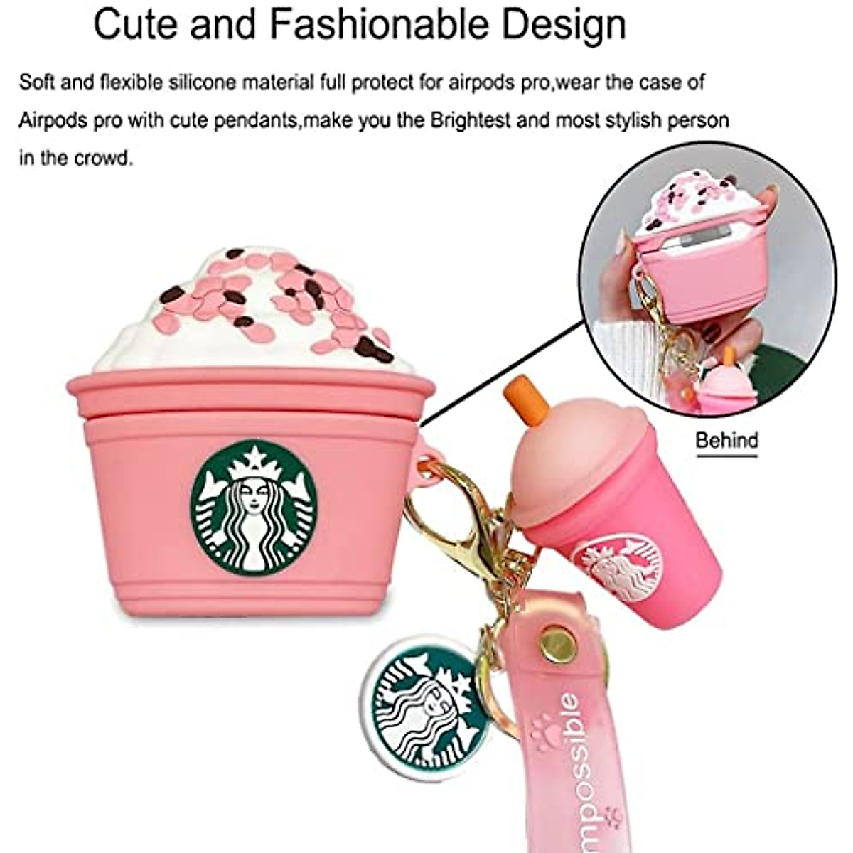 3D Cute Funny Cool Kawaii Fashion Ice Cream Cup for Airpods pro 2019 Charging Case Pink