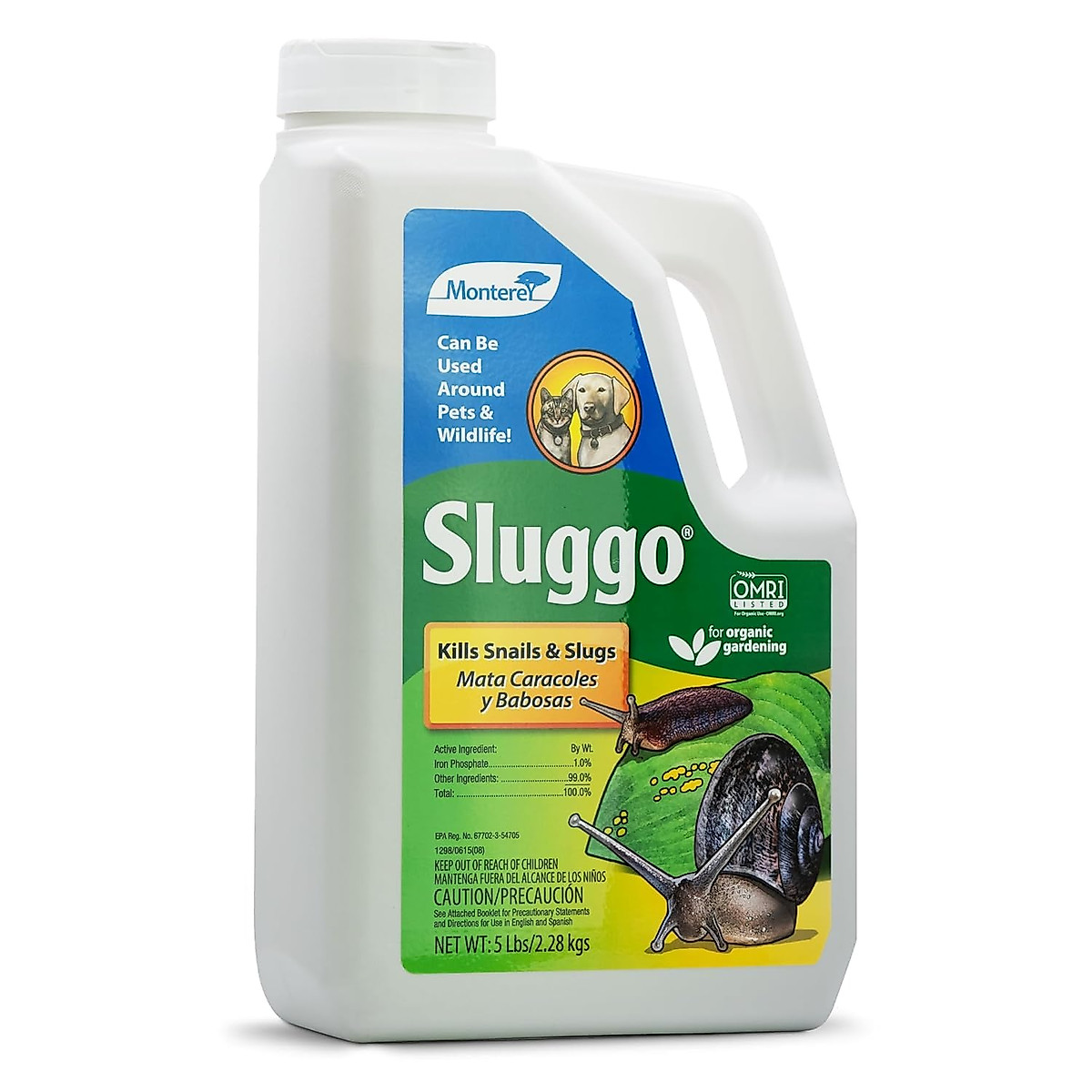 Monterey - Sluggo - Wildlife and Pet Friendly Snail & Slug Killer, OMRI Listed for Organic Gardening - 5-Pounds