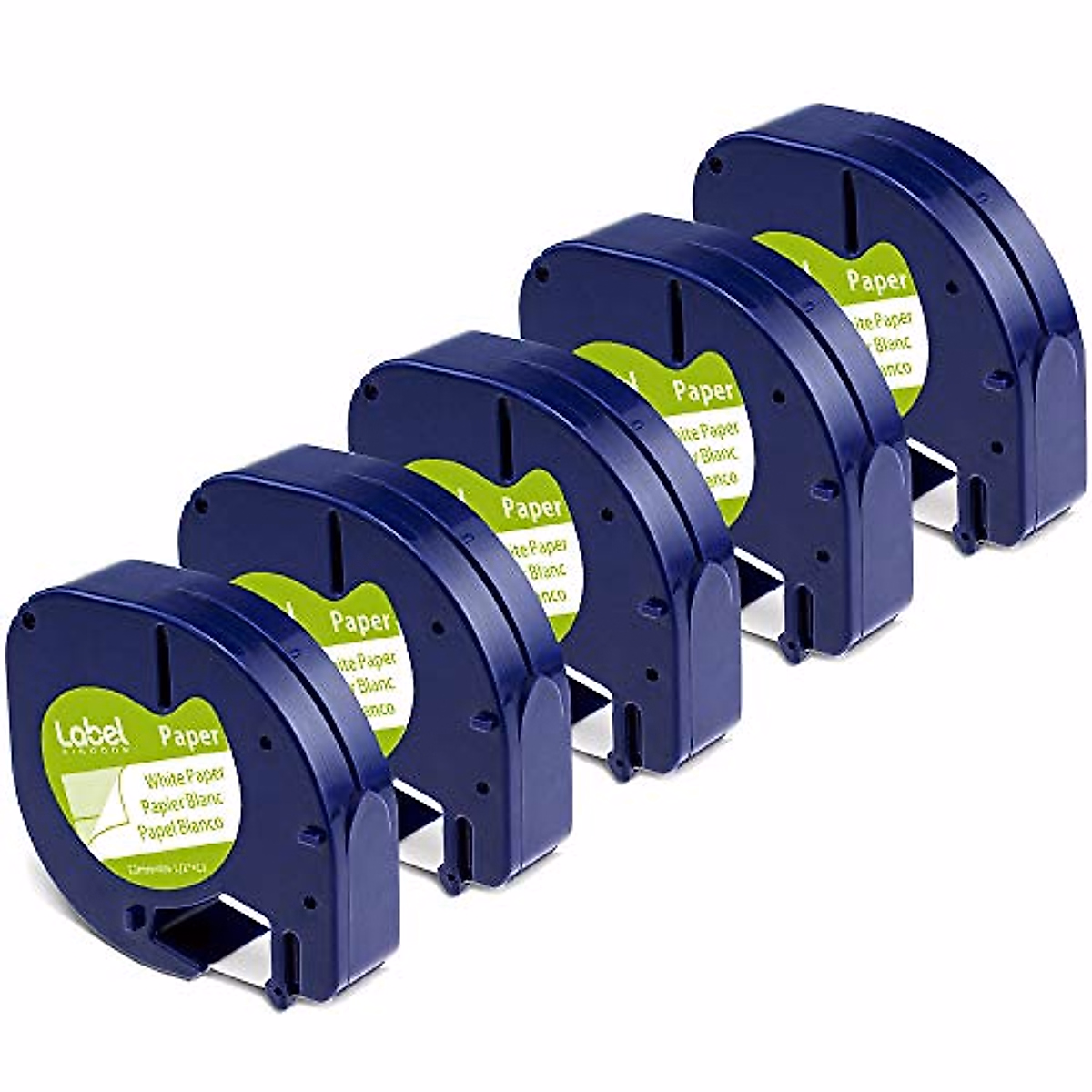 Label Kingdom Label Tape Replace for DYMO LetraTag White Paper Refill 91330 10697, 1/2" x 13' 12mm x 4m Black on White Label Maker Tape for dymo Letra Tag LT-100H Plus Printer, 5-Pack