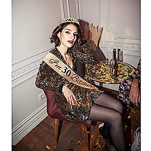 "I'm 30 Bitches!" Sash & Rhinestone Tiara Set - 30th Birthday Gifts Glitter Birthday Sash for Women Birthday Party Favors
