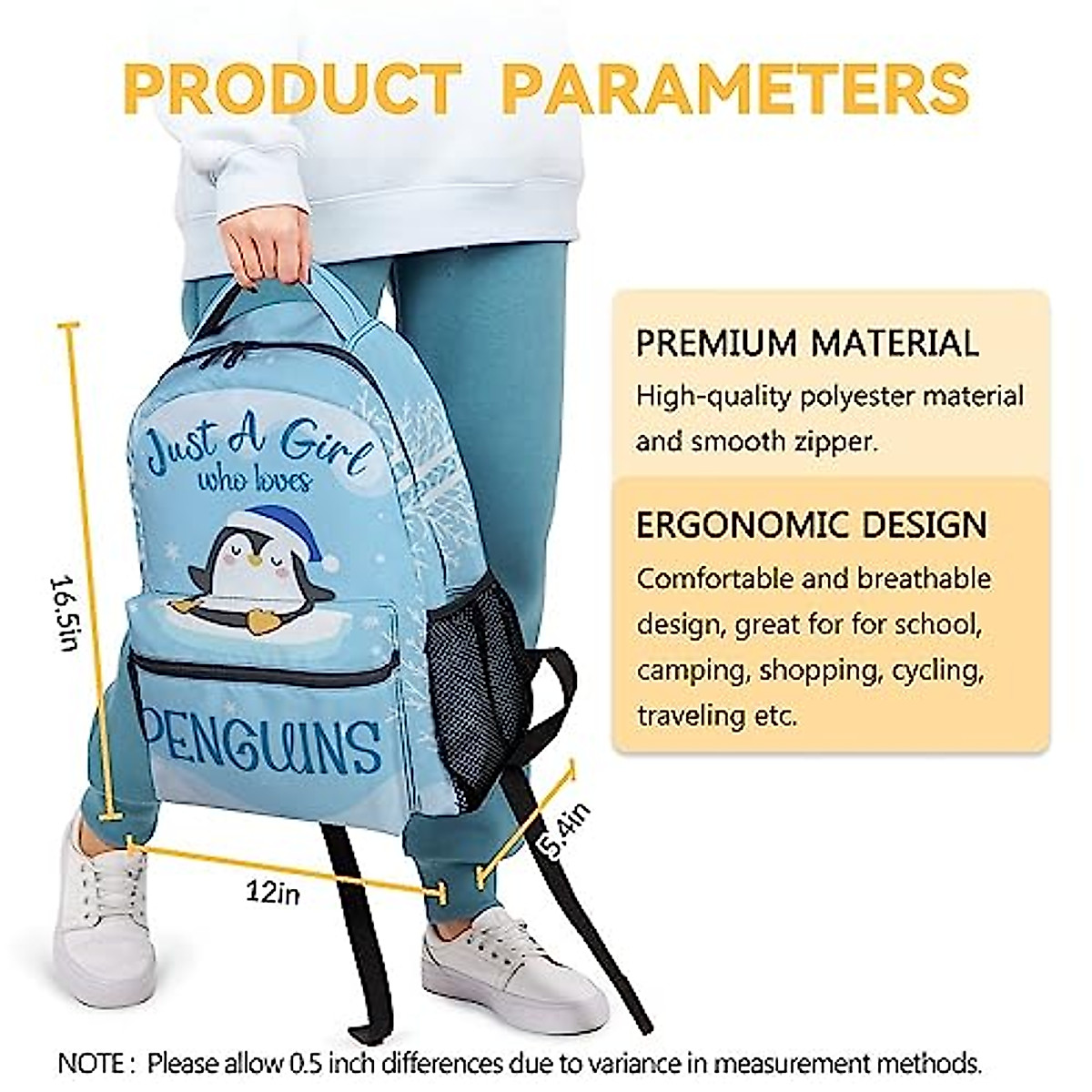CUNEXTTIME Penguin Backpack for Girls Boys, 16 Inch Blue Backpacks for School, Cute Lightweight Durable Bookbag for Kids