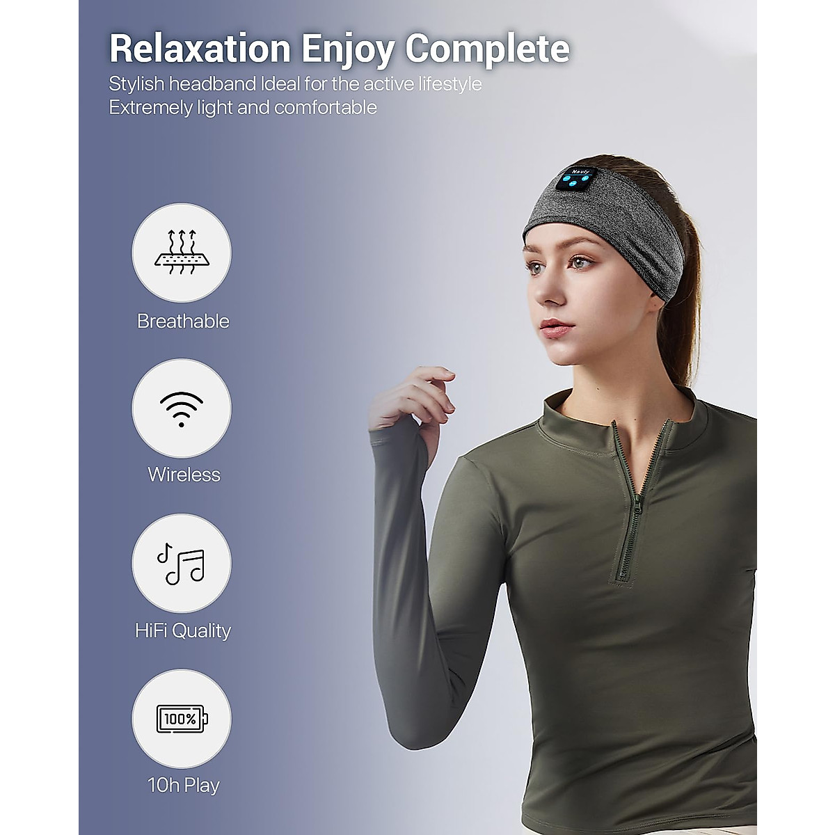 Navly Sleep Headphones, 10Hrs Sports Headband with Soft Cozy Earbuds Comfortable, Headphones Headband with Ultra-Thin HD Stereo Speakers Perfect for Workout,Running,Yoga,Travel