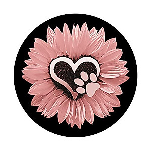 Sunflower and dog paw print, pet and pink flowers PopSockets Swappable PopGrip