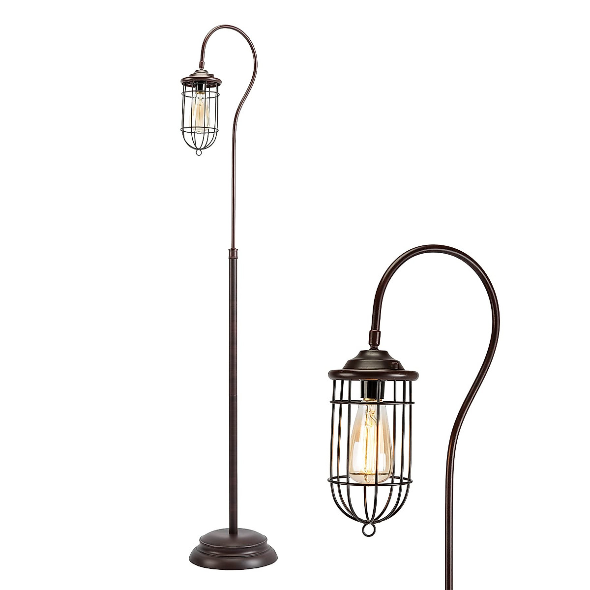 VONLUCE Rustic 62 inch Floor Lamp, Adjustable Lantern Lamp Head, 100W Industrial Farmhouse Standing Light, Nautical Vintage Brown Edison Stand Lamp with Antique Metal Shade for Living Room Bedroom