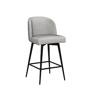Watson & Whitely Counter Height Bar Stools Set of 2, 360° Swivel Upholstered Barstools with Backs and Metal Legs, 26" H Seat Height, Fabric in White (Multi-Colored)