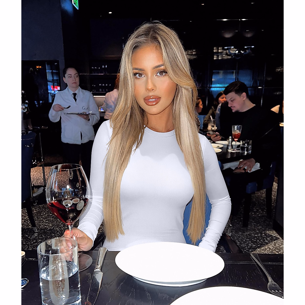 OQQ Womens 3 Piece Long Sleeve Tops Crew Neck Stretch Fitted Underscrubs Layer Tee Shirts 2025 Casual Outfits Black Tea leaf White