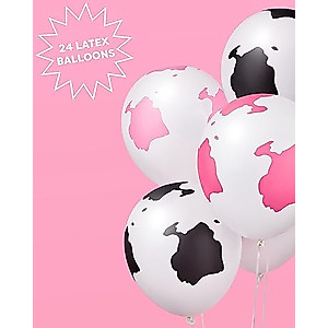 xo, Fetti Pink and Black Cow Print Latex Balloons - 25 pk, 12" | Bachelorette Party Decorations, Last Rodeo, Bridal Shower, Brides Last Ride Theme, Western Party, Pink Baby Shower, Cowgirl Birthday