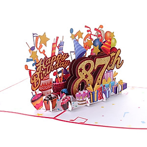 iGifts And Cards Happy 87th Red Birthday 3D Pop Up Greeting Card – Awesome 87 Birthday Card For Woman, Man, Happy Eighty Seven Birthday Gift For Mom, Dad, Wife, Husband Present, 5" X 7"