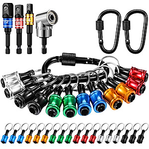 Threlaco 18 Pcs Bit Holder Keychains 3 Pcs 1/4 3/8 1/2" Socket Portable Hex Shank Screwdriver Bar Impact Bit Holder 105° Angle Attachment Adapter Drill Screw Adapter for Tool(Classic Color)