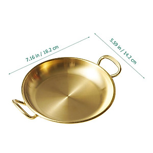 Cabilock Stainless Steel Paella Pan Double Handle Seafood Pan Flat Bottom Snack Plate Non-stick Seafood Lobster Plate for Home Kitchen Outdoor Cooking Supplies Golden