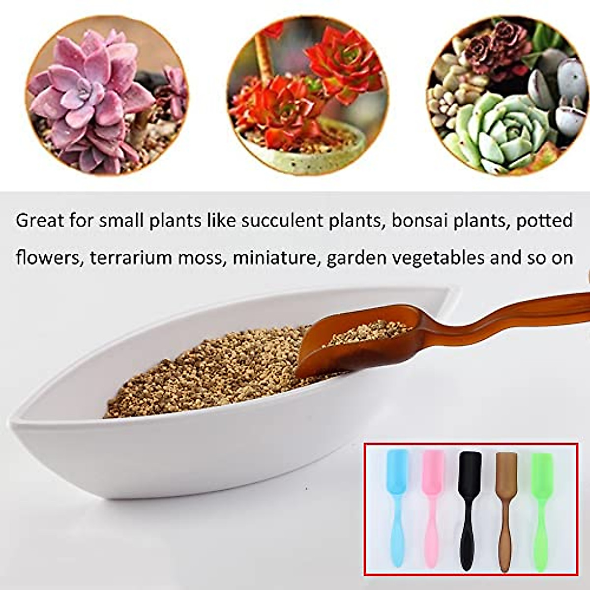 Qioly 10 PCS Plastic Mini Gardening Shovel Spoons Soil Scoops, Cultivation Digging Transplanting Tools for Succulents Potted Flowers, Bath Salt Spoons/ Washing Powder Scoops/ Loose Tea-Leaf Scoops