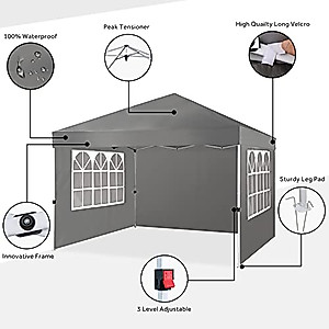10x10 Pop Up Canopy with Sidewalls, Ez Up Canopy, Portable Instant Canopy, Outdoor Canopy Event Tent, Waterproof Vendor Canopy, Tents for Parties, Wedding, Camping,Grey
