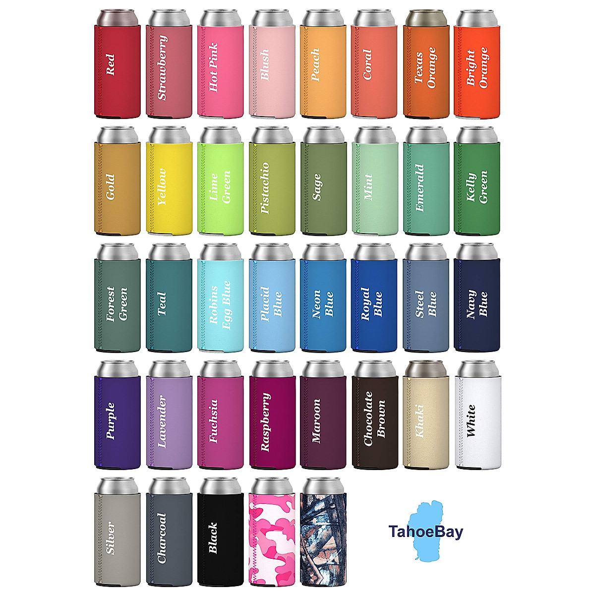 TahoeBay Slim Can Coolers (12-Pack) Blank Neoprene Beer Sleeves (Placid Blue)