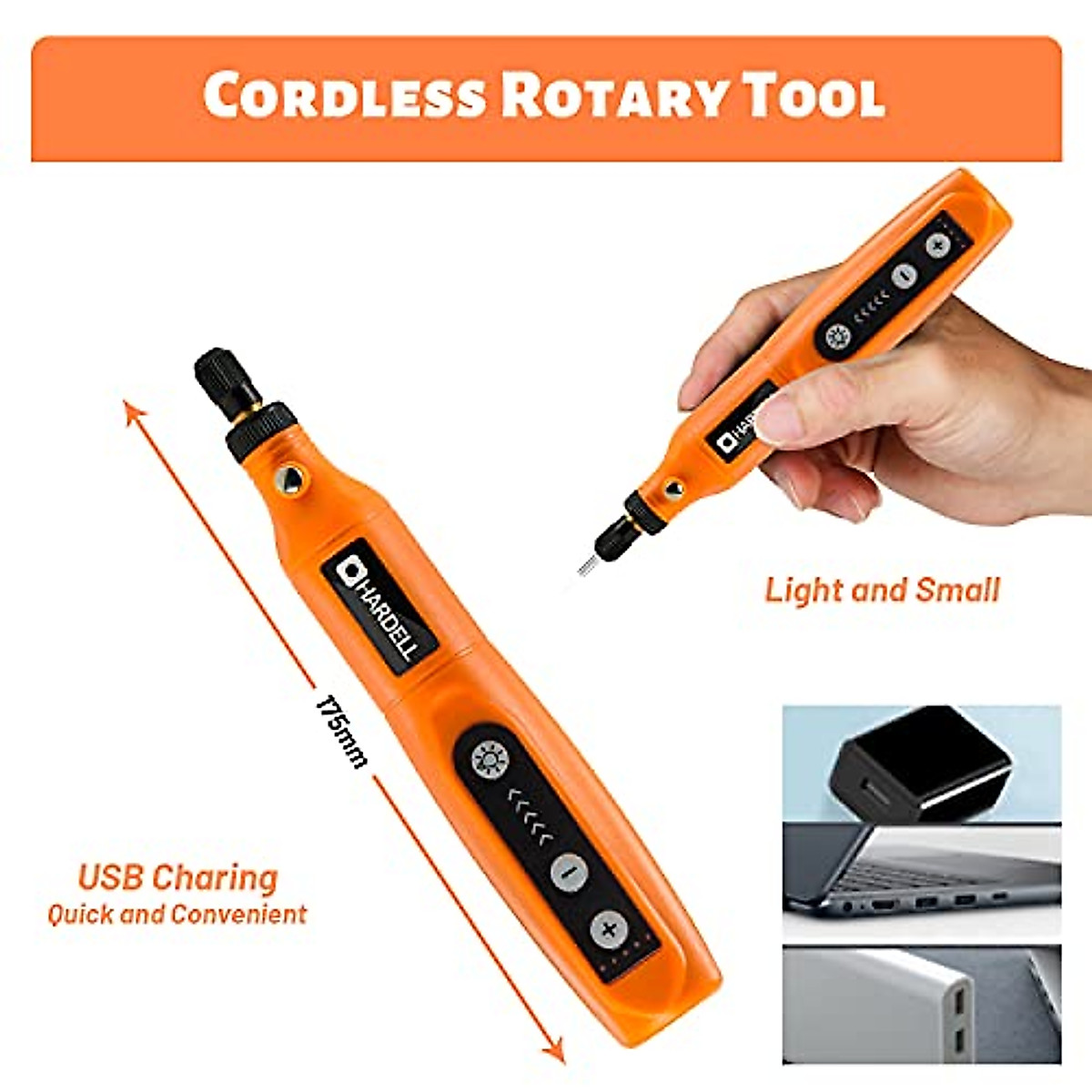 HARDELL Mini Cordless Rotary Tool with 227Pcs Rotary Tool Accessories Kit for Sanding, Polishing, Etching, Engraving, DIY Crafts