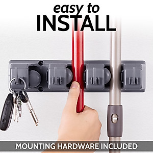 Zulay Home Mop and Broom Organizer Wall Mount - Easy to Install Mop and Broom Holder Wall Mount for Storing Cleaning Supplies - Organizer Utility Racks Mop Holder and Broom Hanger (3 Slots, Gray)