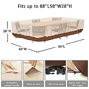 Tuyeho Patio Furniture Set Cover, Heavy Duty Patio Dining Set Cover (90 x 60 x 28 Inch) Rectangular Table Outdoor Conversion Set Cover for Lawn - 600D Waterproof & Weather Resistant, Anti UV Fabric
