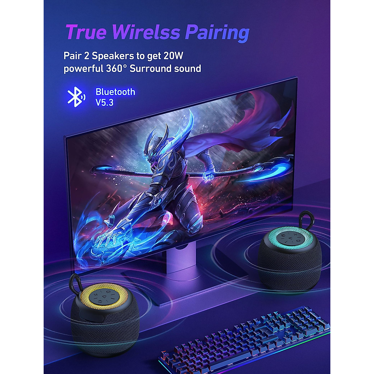 LENRUE F62 Portable Bluetooth Speaker with Bluetooth 5.3, RGB Lights, Stereo Sound & bass, Compact Size, IPX5 Waterproof, Lightweight Travel Speaker for Car Bicycle Bag and More Outdoor