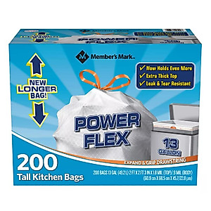 Member's Mark Power Flex Tall Kitchen Drawstring Bags, 200 Count