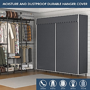 68 inch Heavy Duty Portable Closet Wardrobe Closet with Cover Large Storage Clothes Rack for Hanging Clothes Metal Armoire Wardrobe Closet Shelves Freestanding Clothing Racks for Bedroom Gray 660 LBS