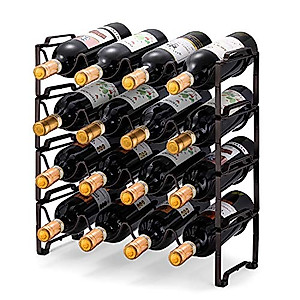 Simple Trending 4-Tier Stackable Wine Rack, Standing Bottles Holder Organizer, Wine Storage Shelf, Towel Rack for Kitchen Pantry Cabinet, Hold 16 Bottles, Bronze