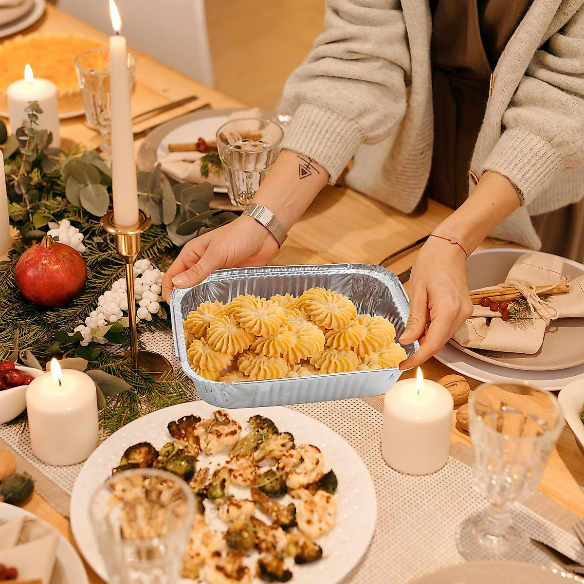 WorldBazaar Thanksgiving Aluminum Containers with Lids 36PCS Thanksgiving Leftover To Go Containers Disposable Fall Turkey Foil Pans Food Sacks Storage Thanksgiving Party Supplies