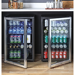 Haier 150-Can Mini Fridge With Lock & Key, Glass Door, Automatic LED Interior Light, 4 Full-Width Glass Shelves & Adjustable Thermostat, Stainless Steel
