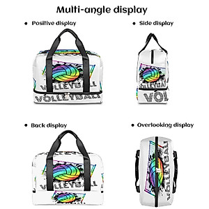 Rainbow Volleyball Sports Gym Bag with Shoes Compartment,Sport Ball Travel Duffel Bag for Men Women Boys Girls Teens Overnight Weekend Yoga Workout Bag Training Handbag
