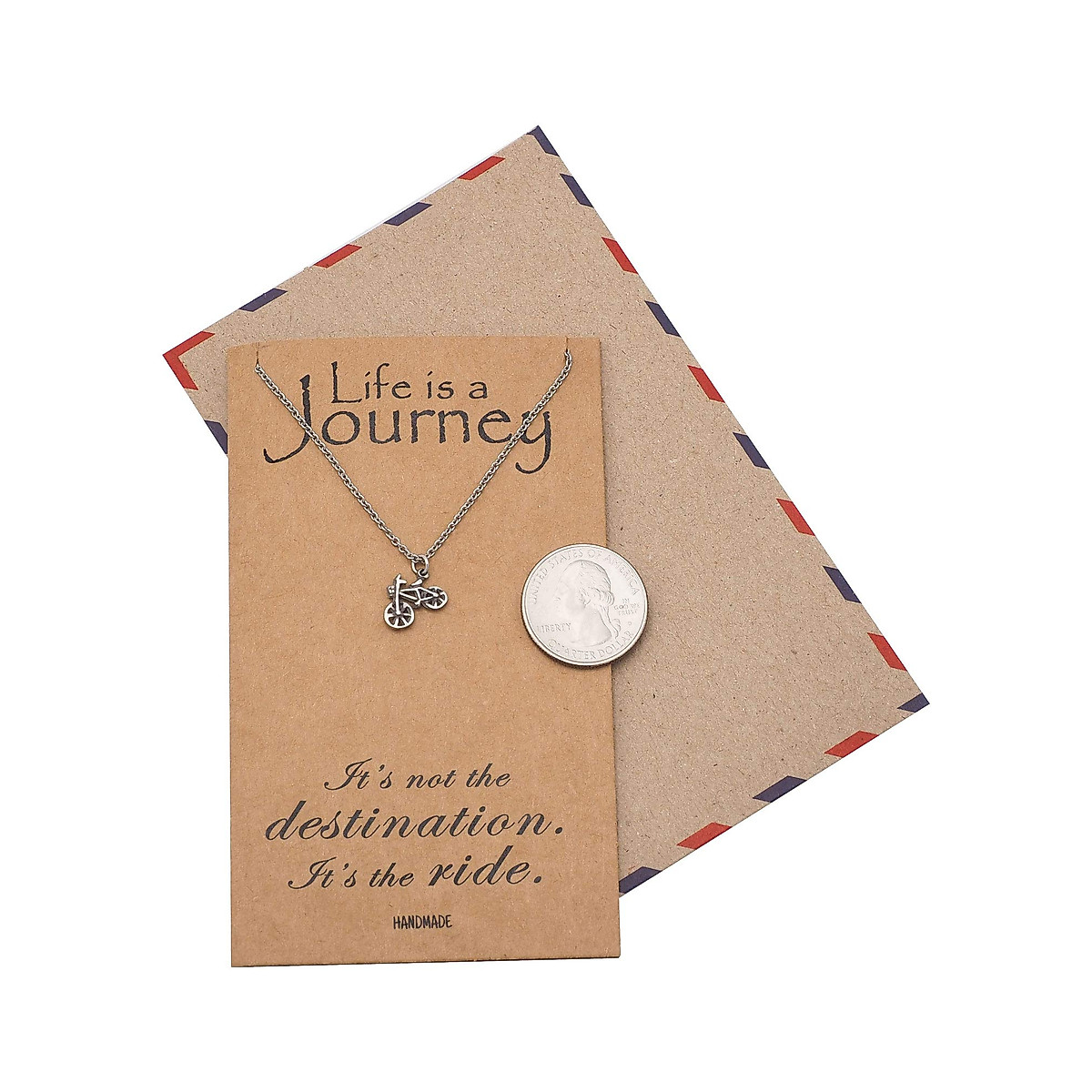 quan jewelry Mini Bicycle Necklace, Journey Traveler Pendant Charm, Gifts for Cyclists & Wanderlust, Minimal Dainty Necklaces, Fitness Jewelry with Quote Card