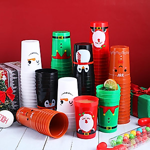Umigy 100 Pcs Plastic Christmas Party Cups 12 oz Reusable Xmas Santa Elf Drinking Cups Disposables Merry Christmas Coffee Cups for Coffee Hot Chocolate Beer Ice Cream Christmas Party Supplies