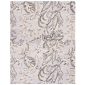 SAFAVIEH Blossom Collection Area Rug - 8' x 10', Grey & Yellow, Handmade Floral Wool, Ideal for High Traffic Areas in Living Room, Bedroom (BLM275F)