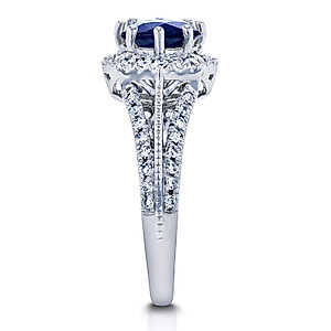 Kobelli Blue Sapphire and Diamond Star Halo Engagement Ring 1 3/5 CTW In 14k White Gold, Size 8.5, White Gold