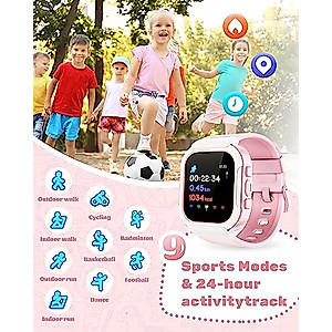 Cloudpoem Smart Watch for Kids Girls Boys, Kids Watch Fitness Tracker Watch with Pedometer Heart Rate Monitor Sleep Tracker Alarm Clocks Puzzle Games Calculator IP68 Waterproof, Kids Gift Pink