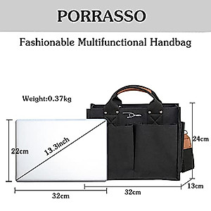 PORRASSO Women Shoulder Bag Casual Handbag Ladies Large Crossbody Bag Canvas Tote Bag for Travel Shopping Daily Use Black